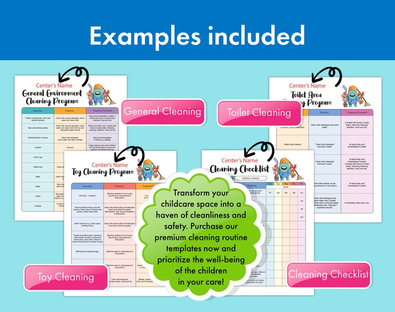 Cleaning Checklist & Schedule Forms Bundle for Daycare, Home Daycare ...