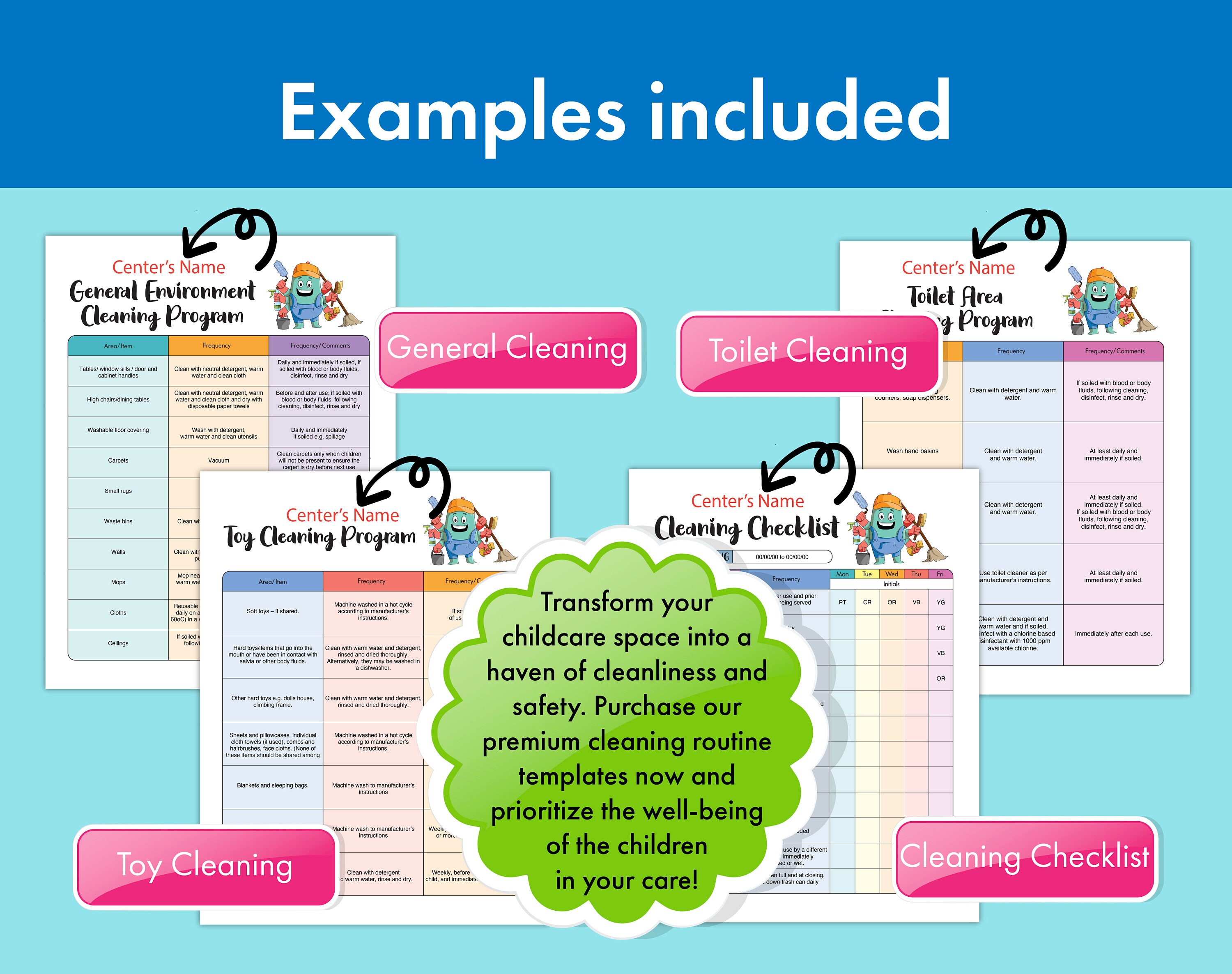 Cleaning Checklist & Schedule Forms Bundle for Daycare, Home Daycare ...