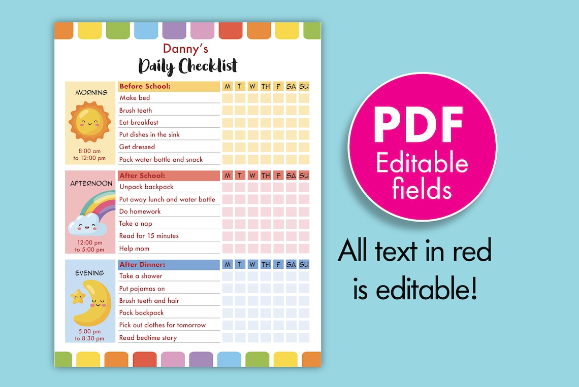 Daily Routine Responsibility Chart, Homeschool Planner to Do List, Kids ...