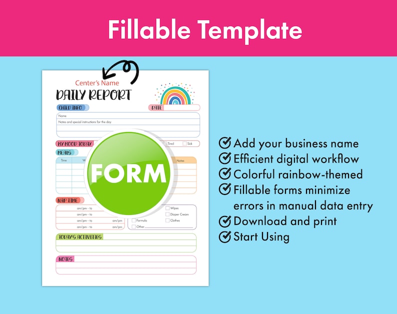 Efficient Daily Report Form for Daycare, Preschool, and Childcare ...