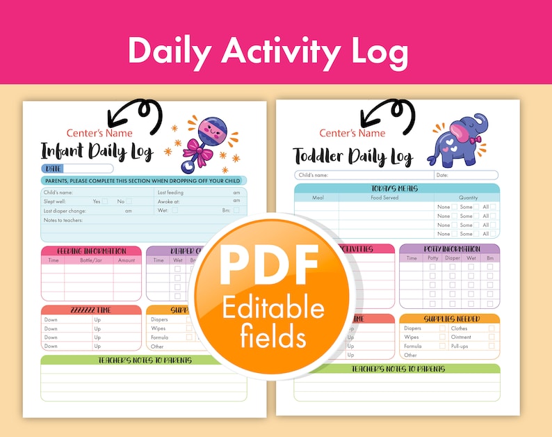 Baby Log and Toddler Schedule Report Bundle Daycare Forms, Childcare ...