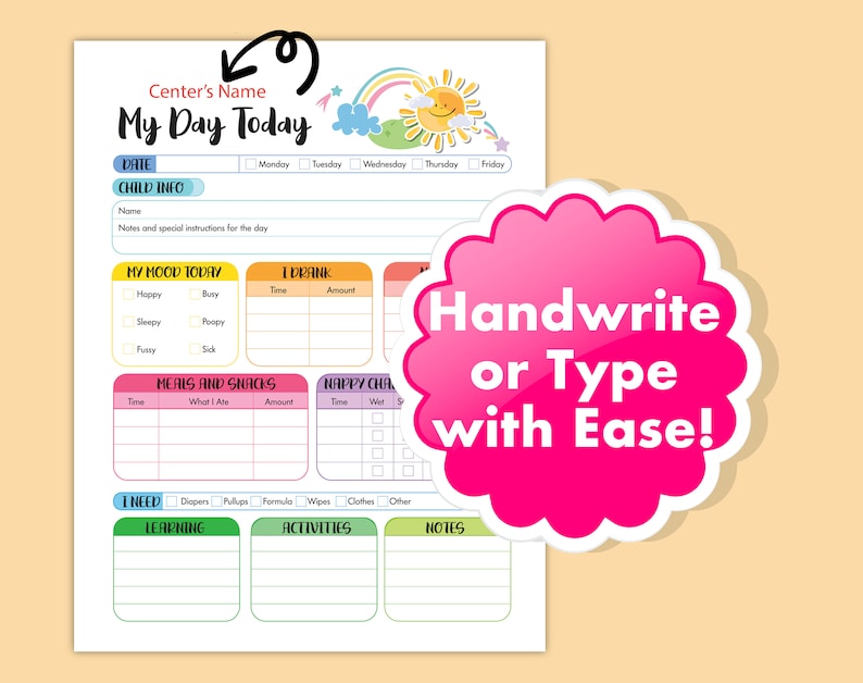 Toddler & Baby Daily Report Sheet - Childcare Routine - Baby Daily Log ...