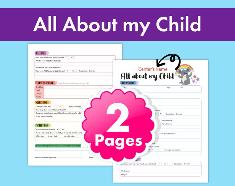 All About My Child Daycare Forms: Get to Know Me, Childcare & Preschool ...