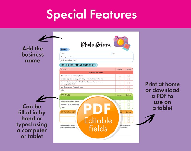 Childcare Photo Release Form - Daycare, Preschool, In-home Providers ...