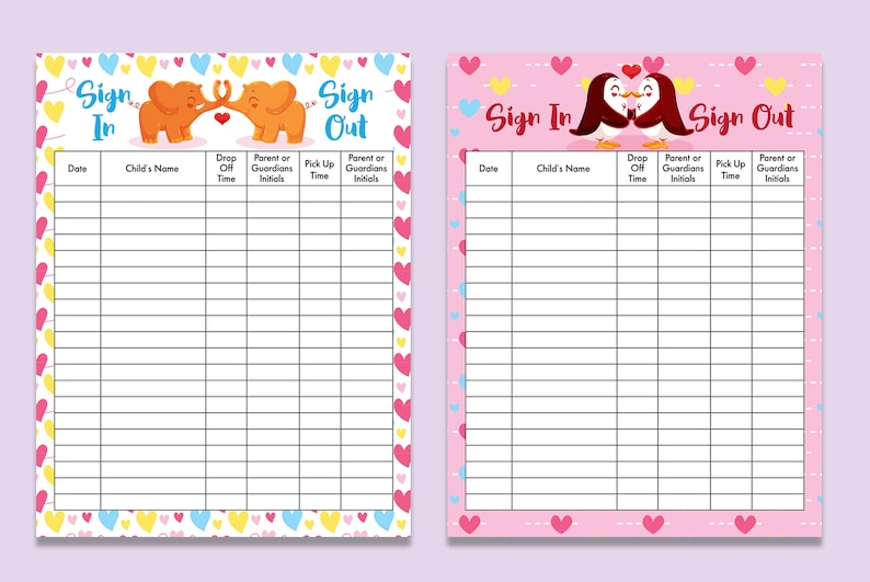 Sign in and Out Form for Daycare, Form, Preschool, Childcare, Home ...