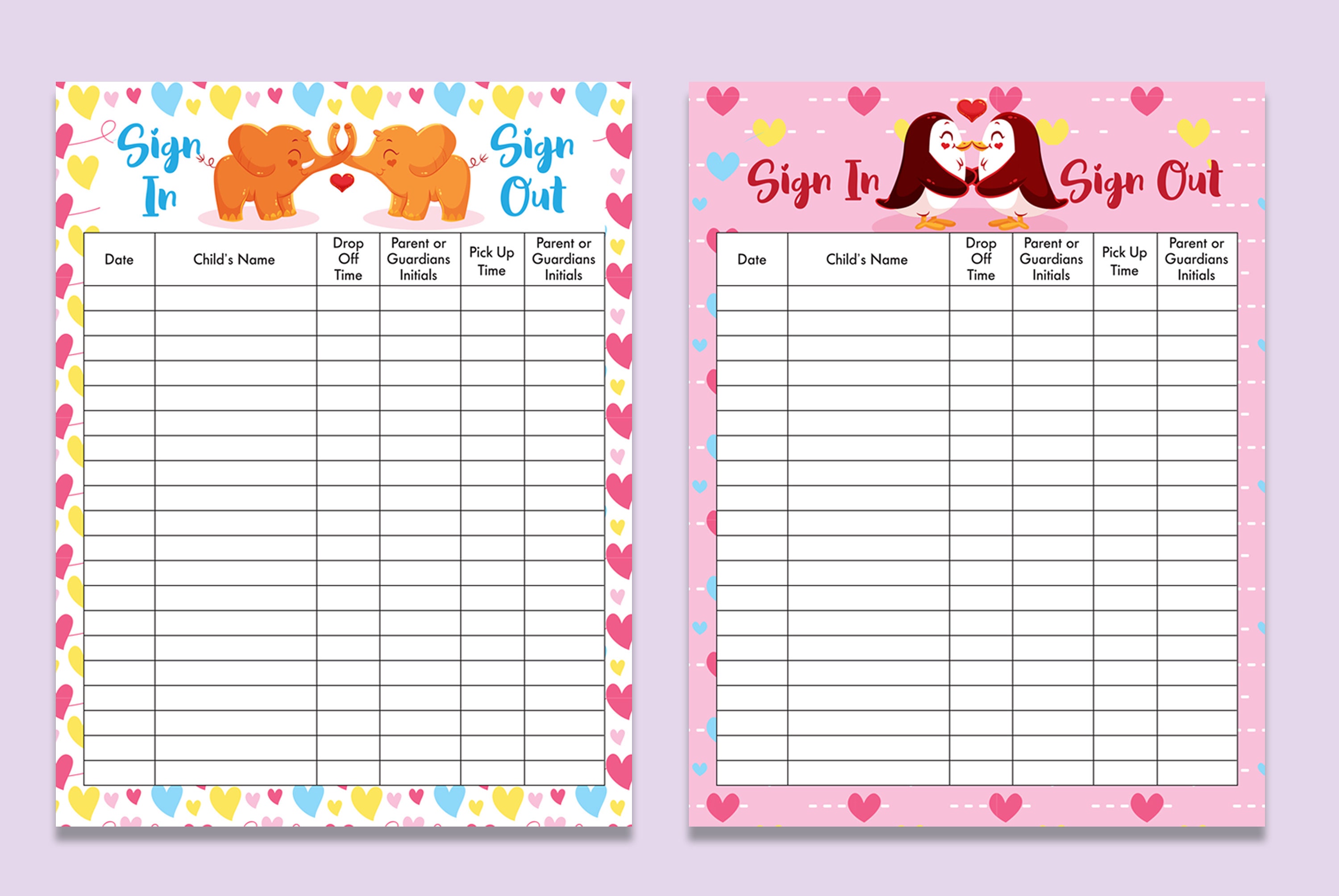 Sign in and Out Form for Daycare, Form, Preschool, Childcare, Home ...