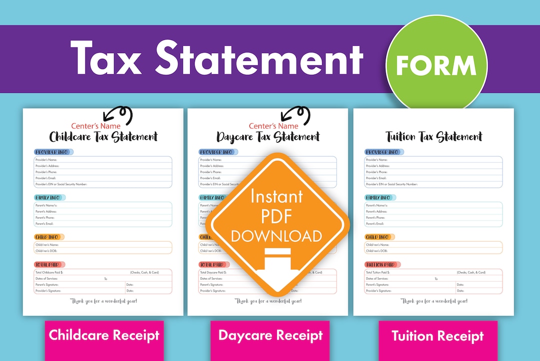 TAX STATEMENT, Childcare, Daycare, Tuition, Preschool, in Home Daycare ...