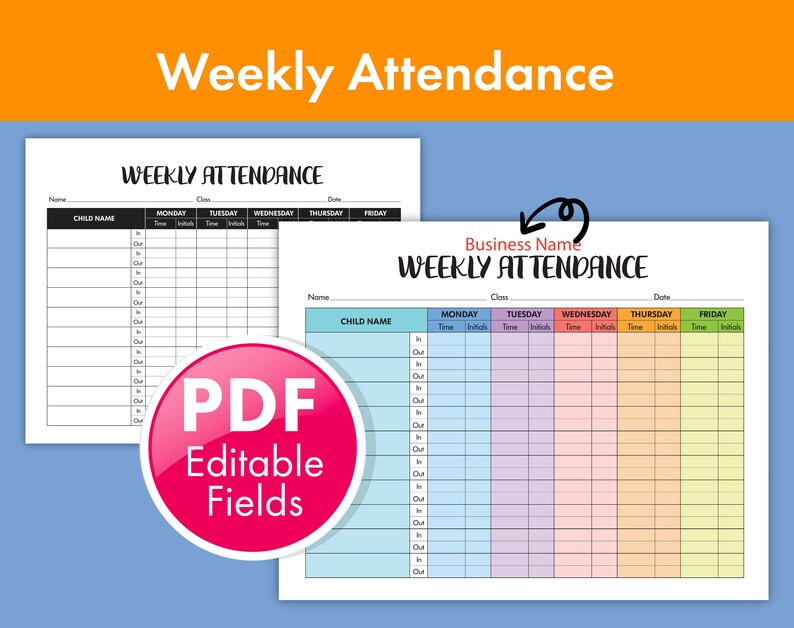 Efficient Weekly Attendance Tracker Form for Childcare, Daycare, School ...