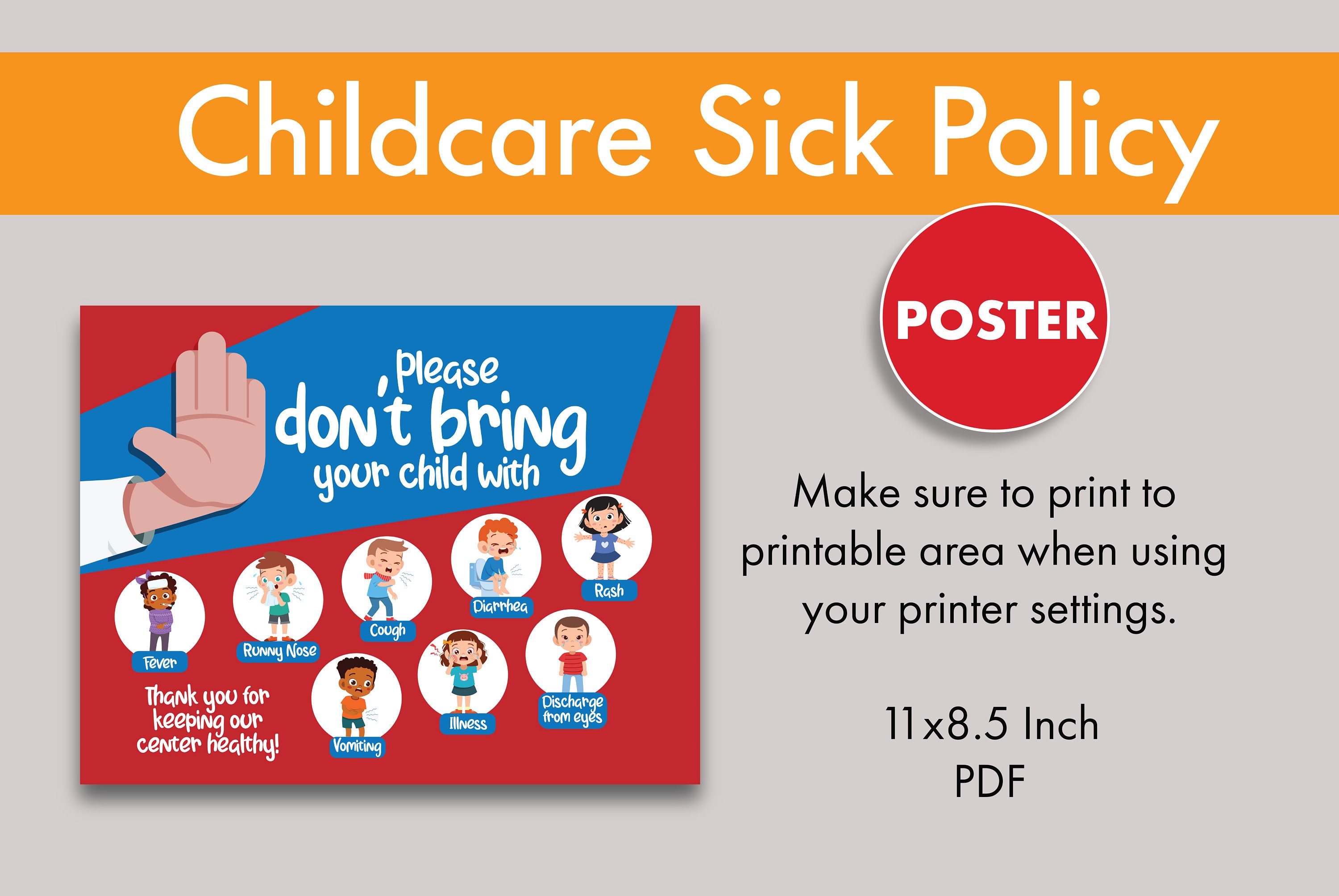 Daycare Sick Policy Poster for Childcare and Daycare - Etsy