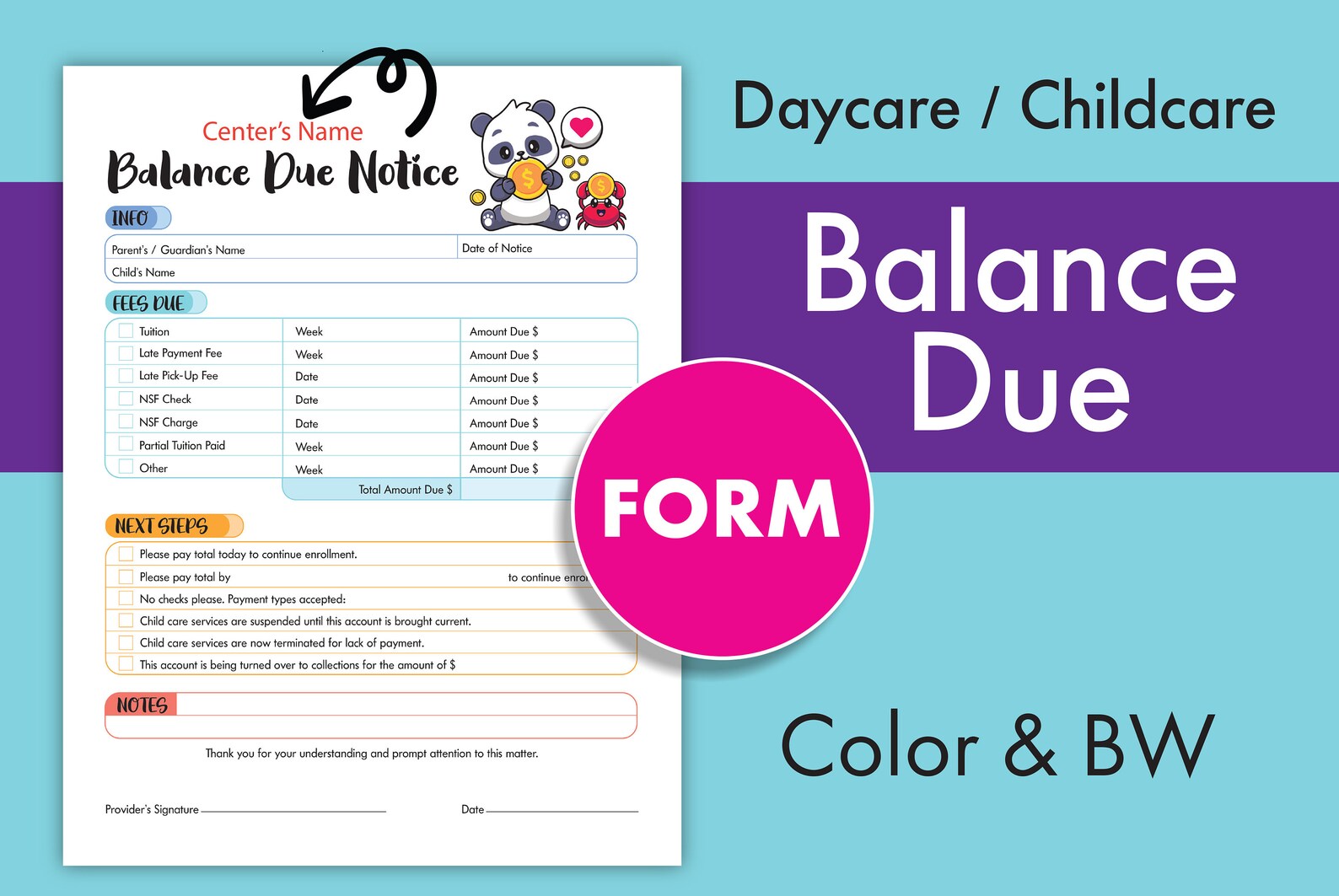 Balance Due Notice Late Payment Tuition Statement Perfect - Etsy