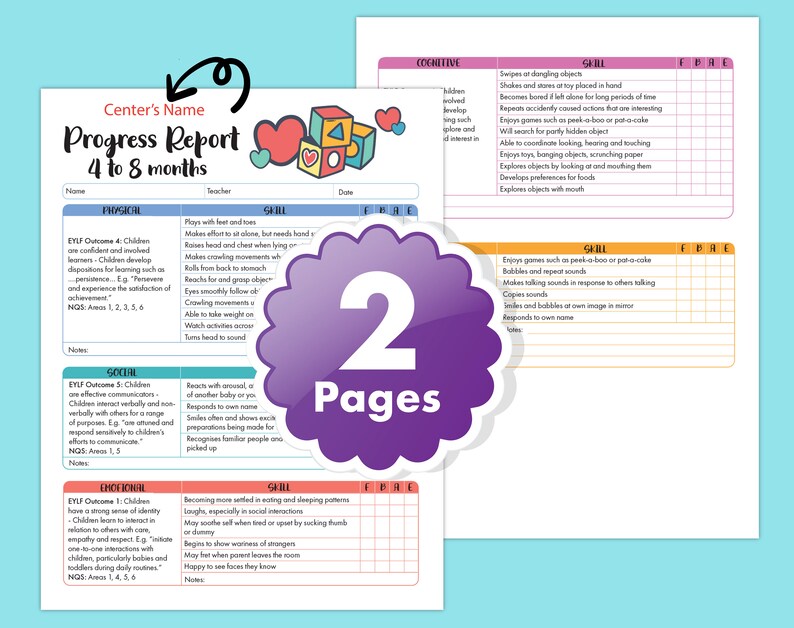 4 to 8 Months Progress Report Form - Developmental Milestone Tracker ...
