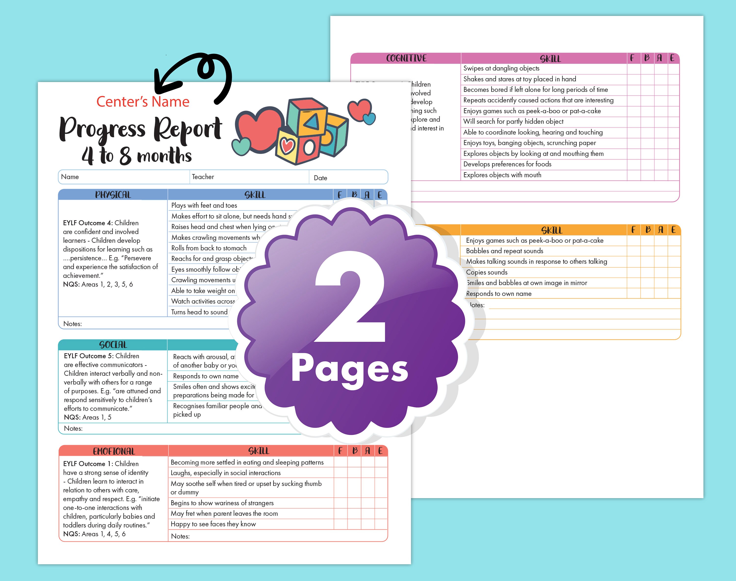 4 to 8 Months Progress Report Form - Developmental Milestone Tracker ...