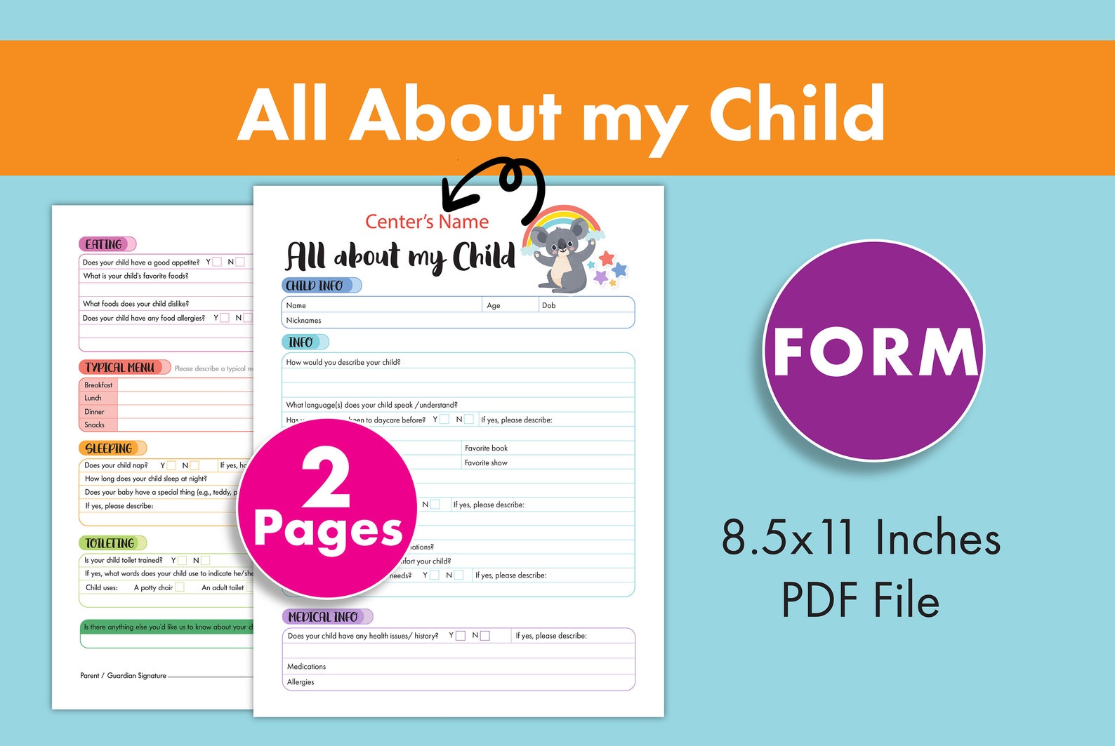 All About My Child Daycare Forms Get to Know My Child All - Etsy