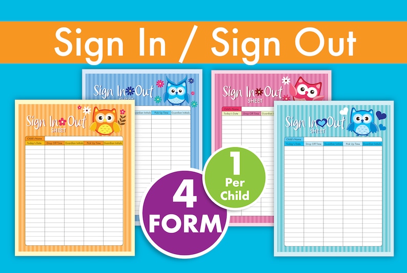 Sign in and Out Form for Daycare, School, Childcare, Home Daycare ...