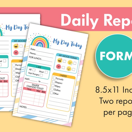 Toddler Daily Report Daily Log for Daycare Preschool | Etsy