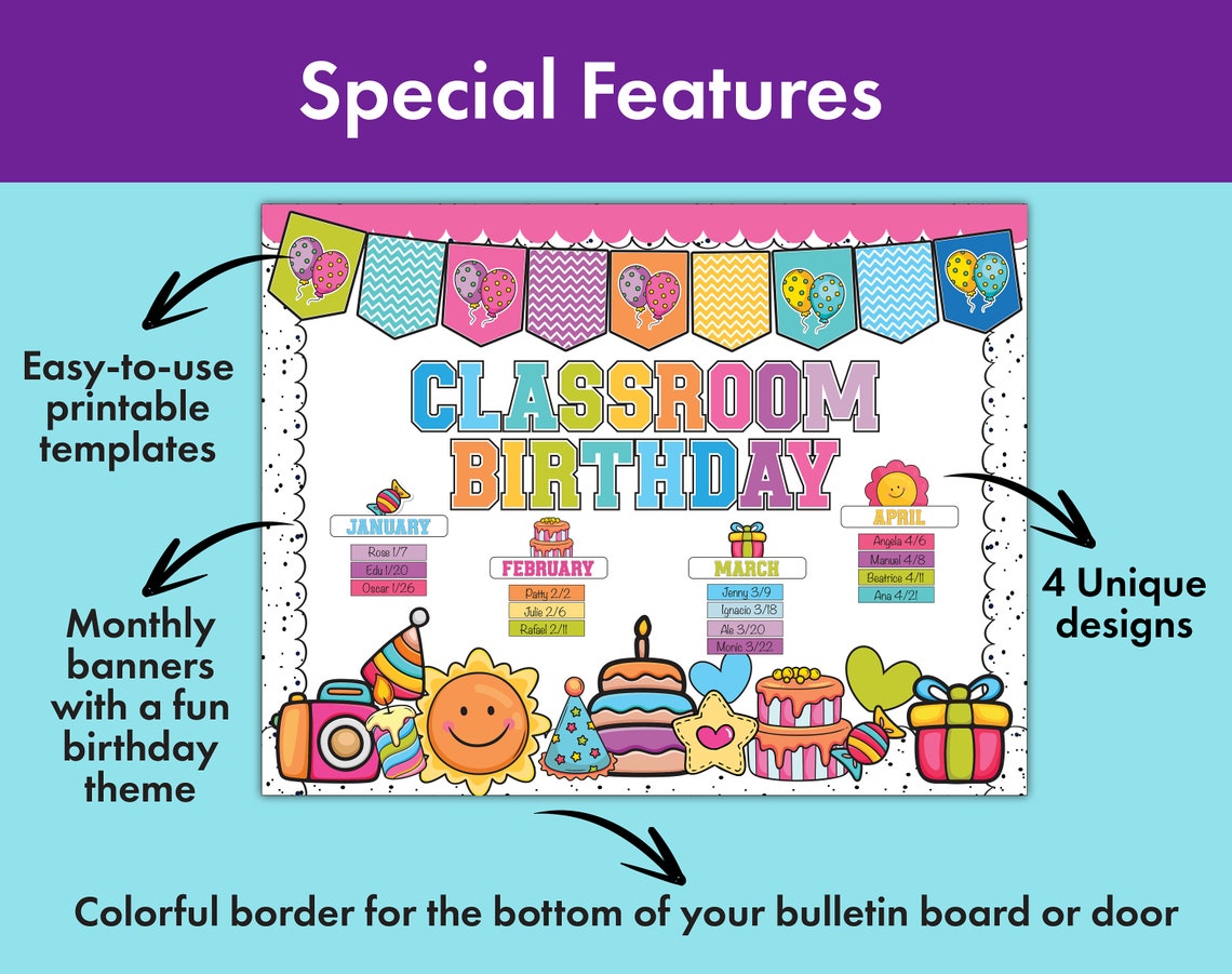 Birthday Bulletin Board Kit | Classroom Birthday Decor | Preschool ...