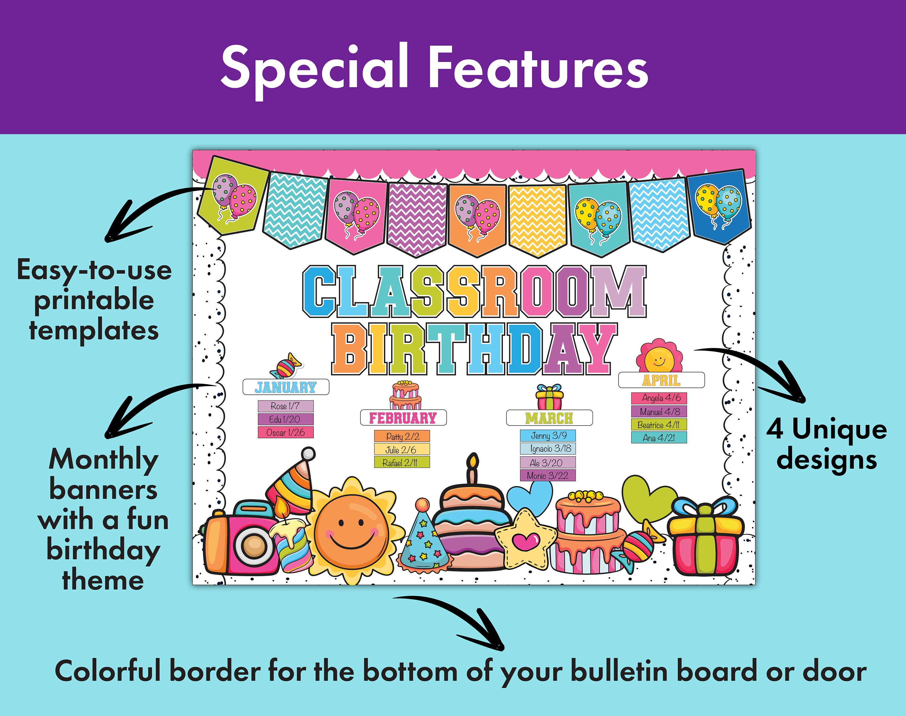 Birthday Bulletin Board Kit | Classroom Birthday Decor | Preschool ...