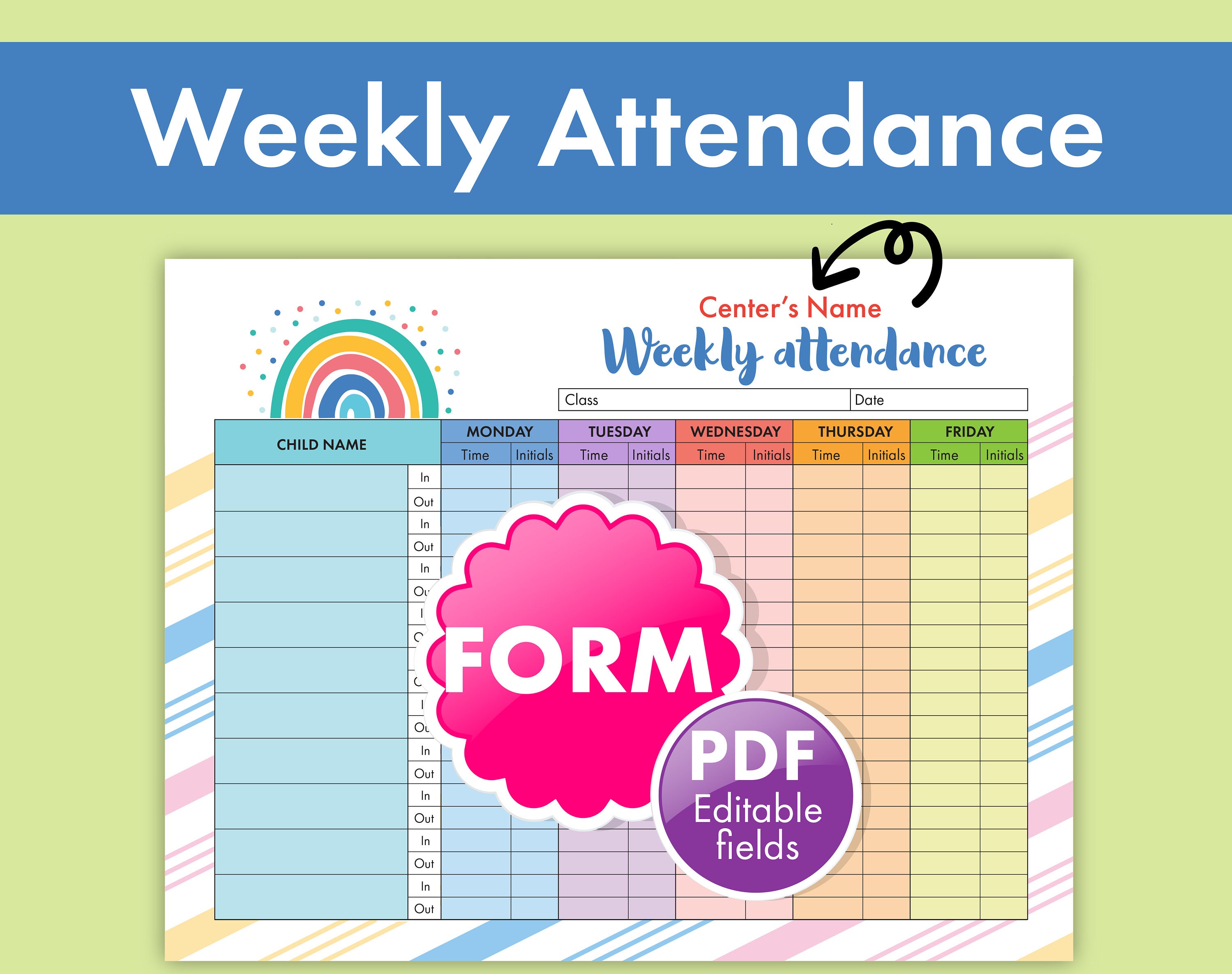 Rainbow Weekly Attendance Form - Essential for Daycare, Childcare ...