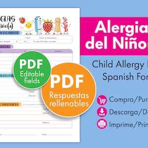 Child Allergy Form, Alergias Del Niño, Spanish Form, Perfect for ...