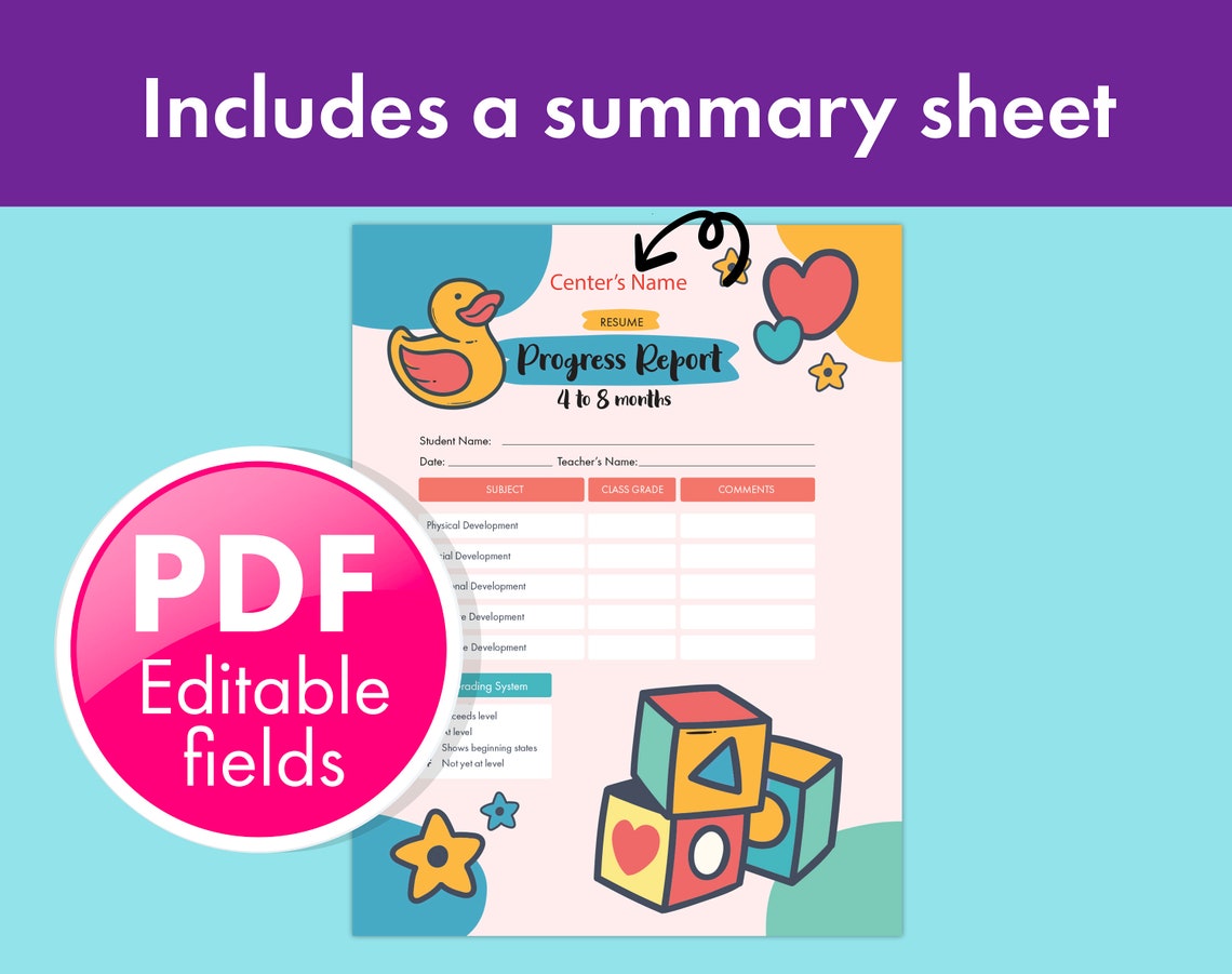 4 to 8 Months Progress Report Form Developmental Milestone Tracker ...