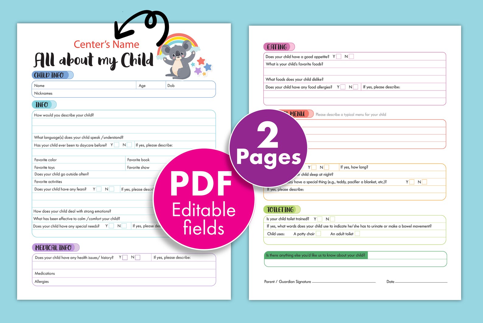 All About My Child Daycare Forms Get to Know My Child All - Etsy