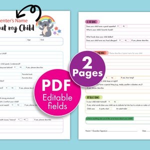 All About My Child Daycare Forms Get to Know My Child All - Etsy
