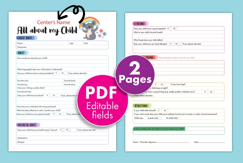 All About My Child Daycare Forms Get to Know My Child All - Etsy