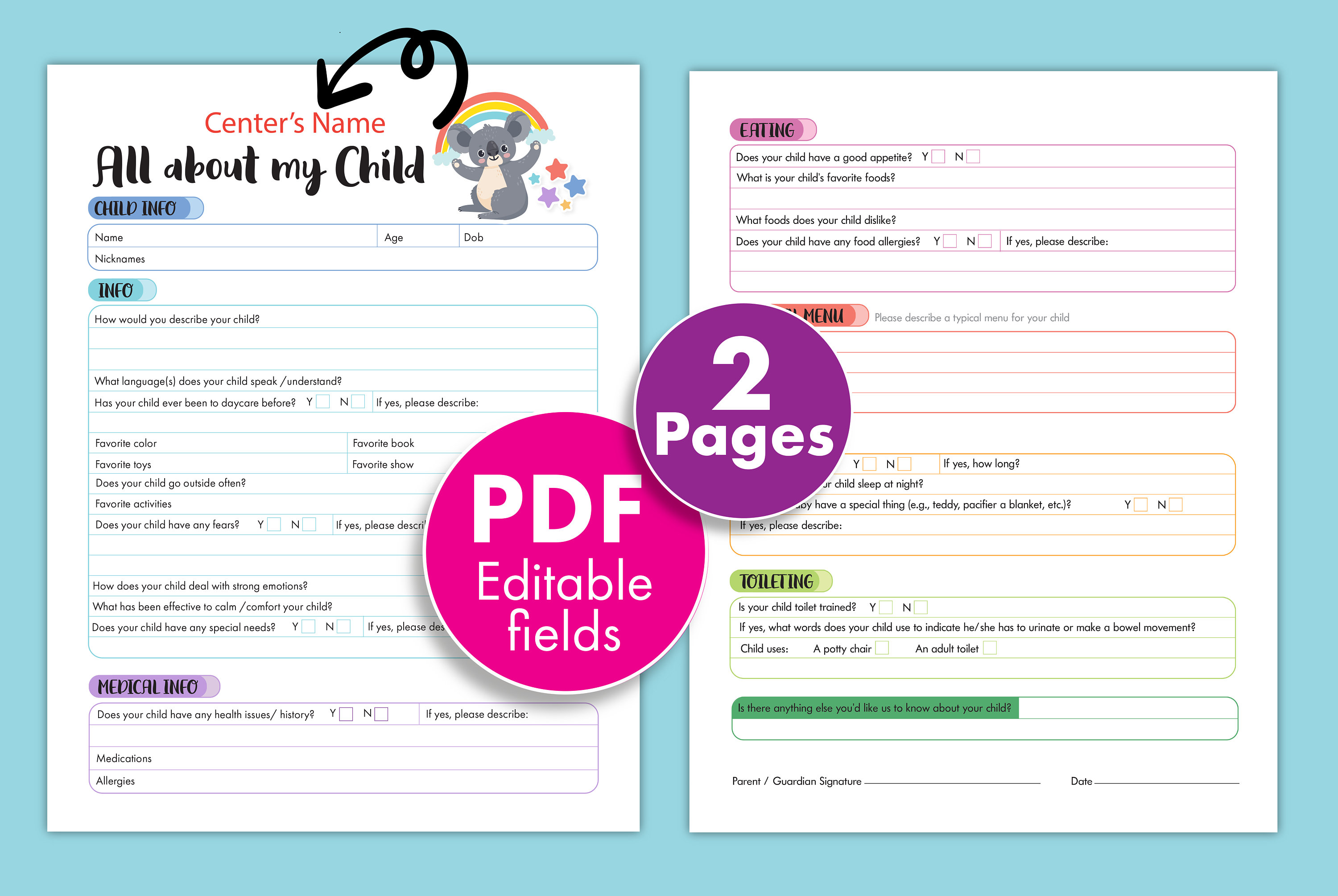 All About My Child Daycare Forms Get to Know My Child All - Etsy