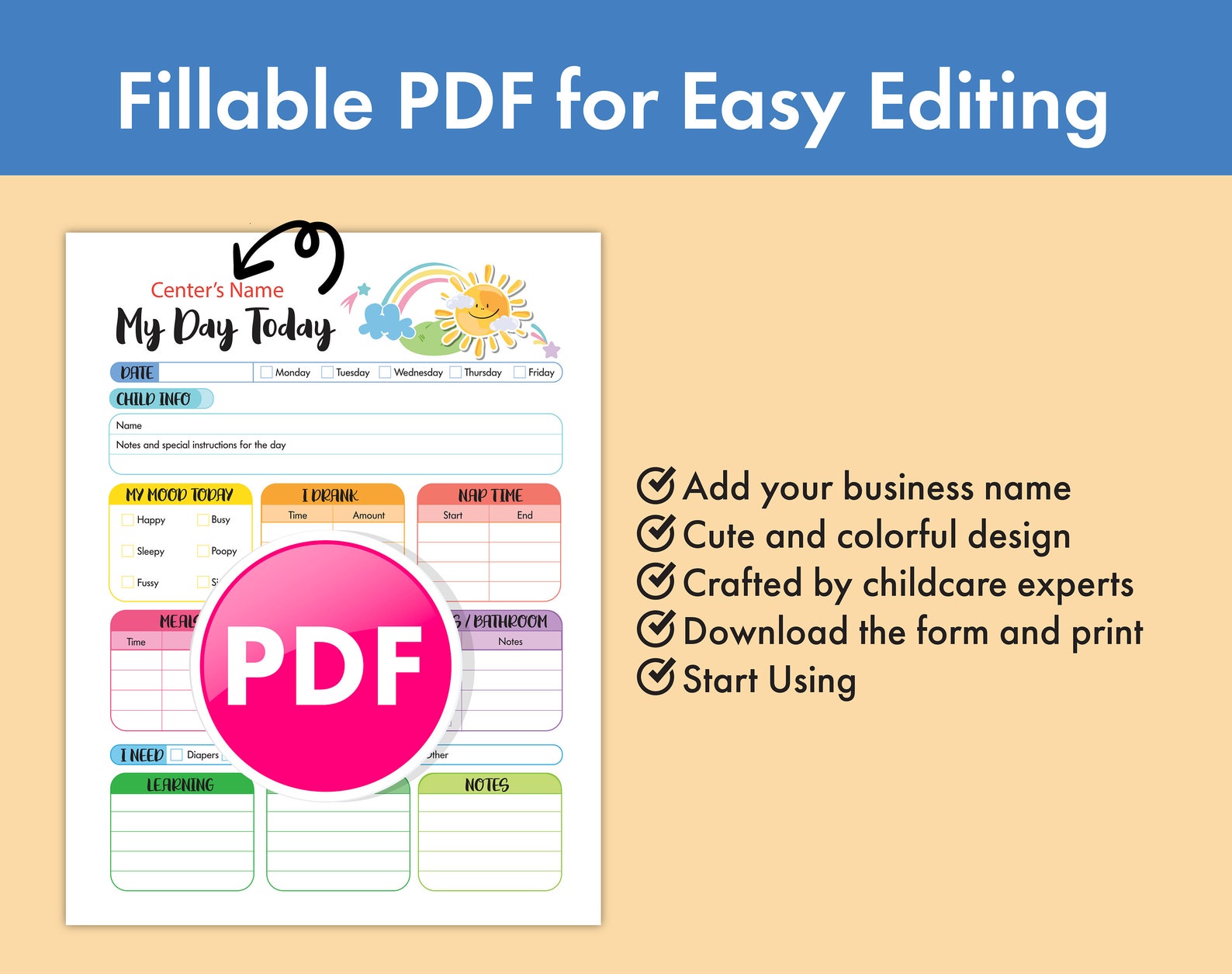 Toddler & Baby Daily Report Sheet - Childcare Routine - Baby Daily Log ...