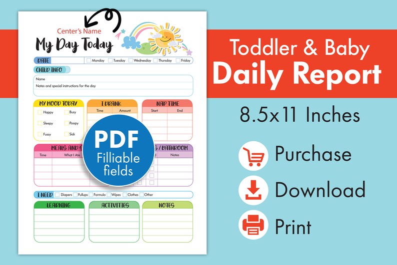 Toddler & Baby Daily Report Sheet Childcare Babysitter - Etsy
