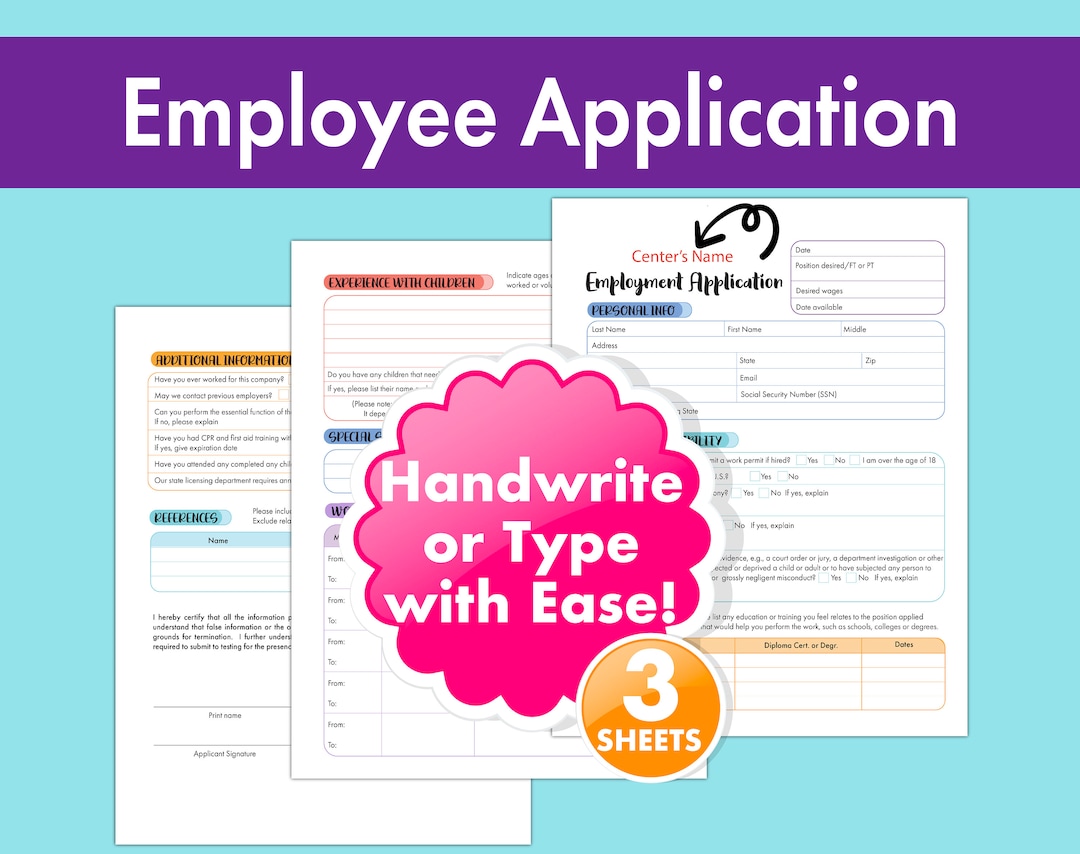 Employee Application Form for Daycare, Preschool, and In-home Child ...