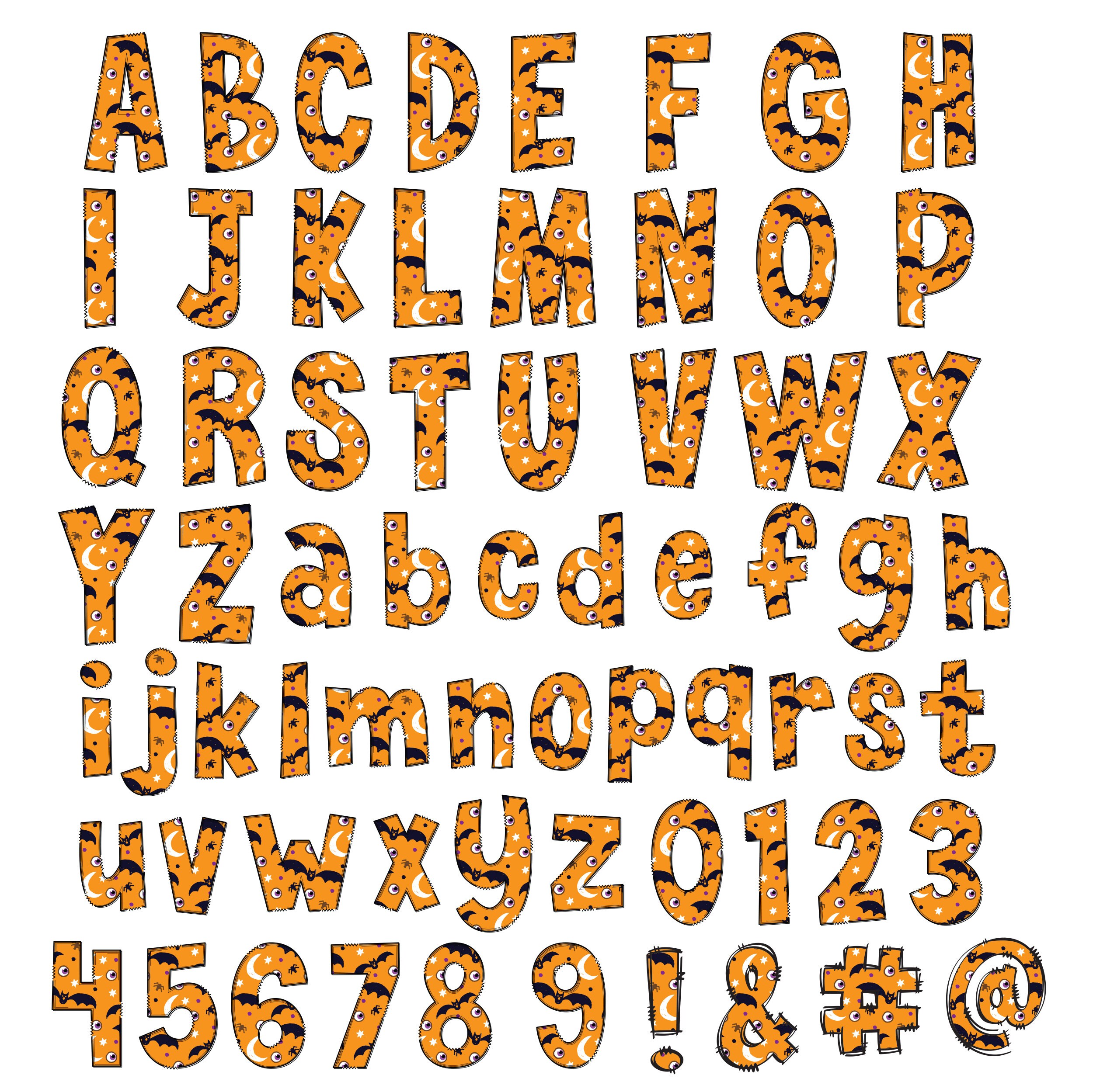 Halloween Doodle Letters, 6 PNG Designs, Instant Download, Digital ...