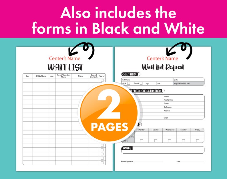 Childcare Waitlist Request Form - Ideal for Daycare, Preschool, In-home ...