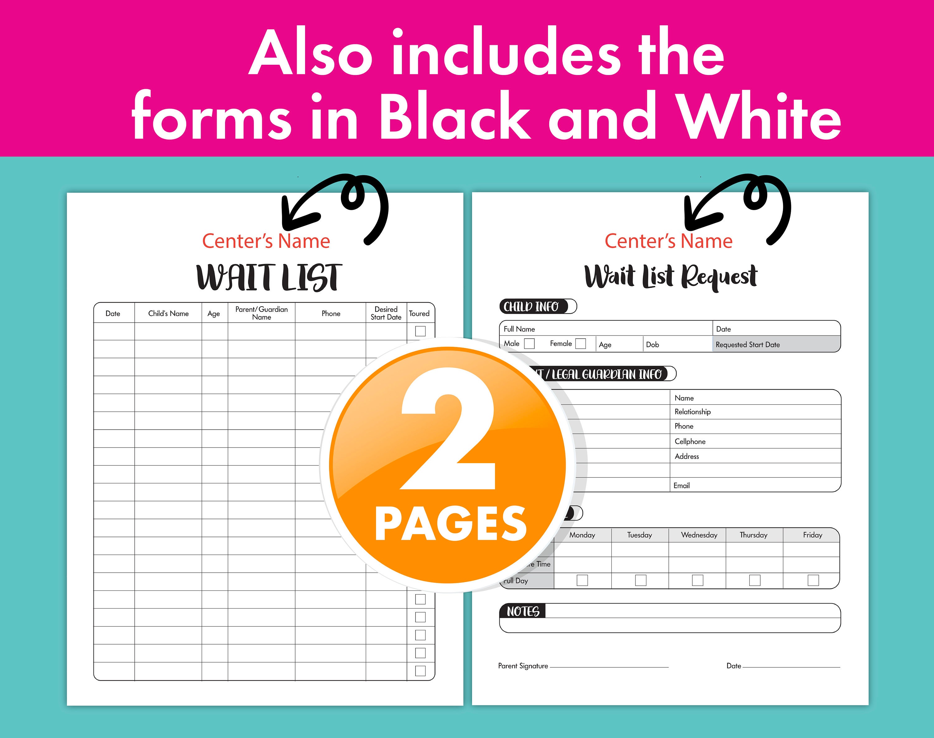 Childcare Waitlist Request Form - Ideal for Daycare, Preschool, In-home ...