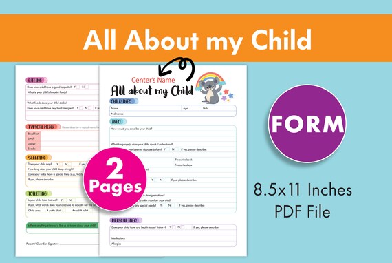 All About My Child Daycare Forms Get to Know My Child All - Etsy
