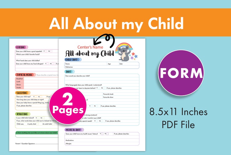 All About My Child Daycare Forms Get to Know My Child All - Etsy