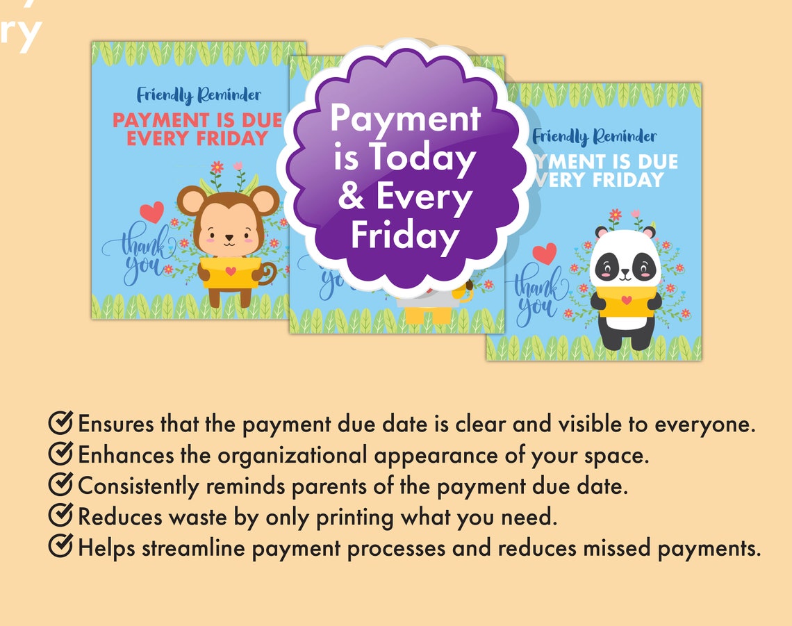 Payment Due Sign Poster for Childcare | Daycare Payment Reminder ...