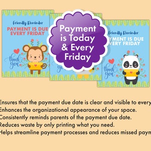Payment Due Sign Poster for Childcare | Daycare Payment Reminder ...