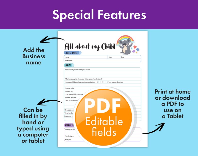 All About My Child Daycare Forms: Get to Know Me, Childcare & Preschool ...