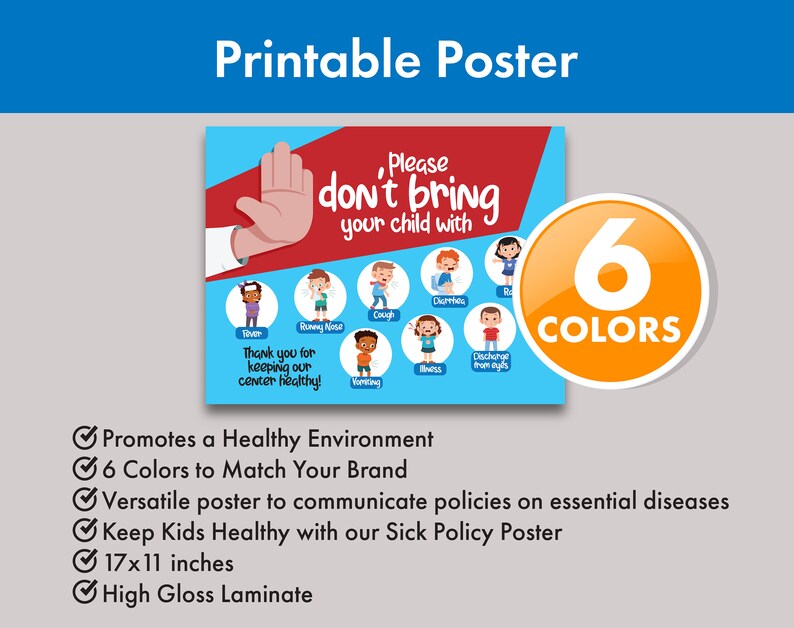 Personalized Sick Policy Poster for Daycare, Childcare, Preschool ...