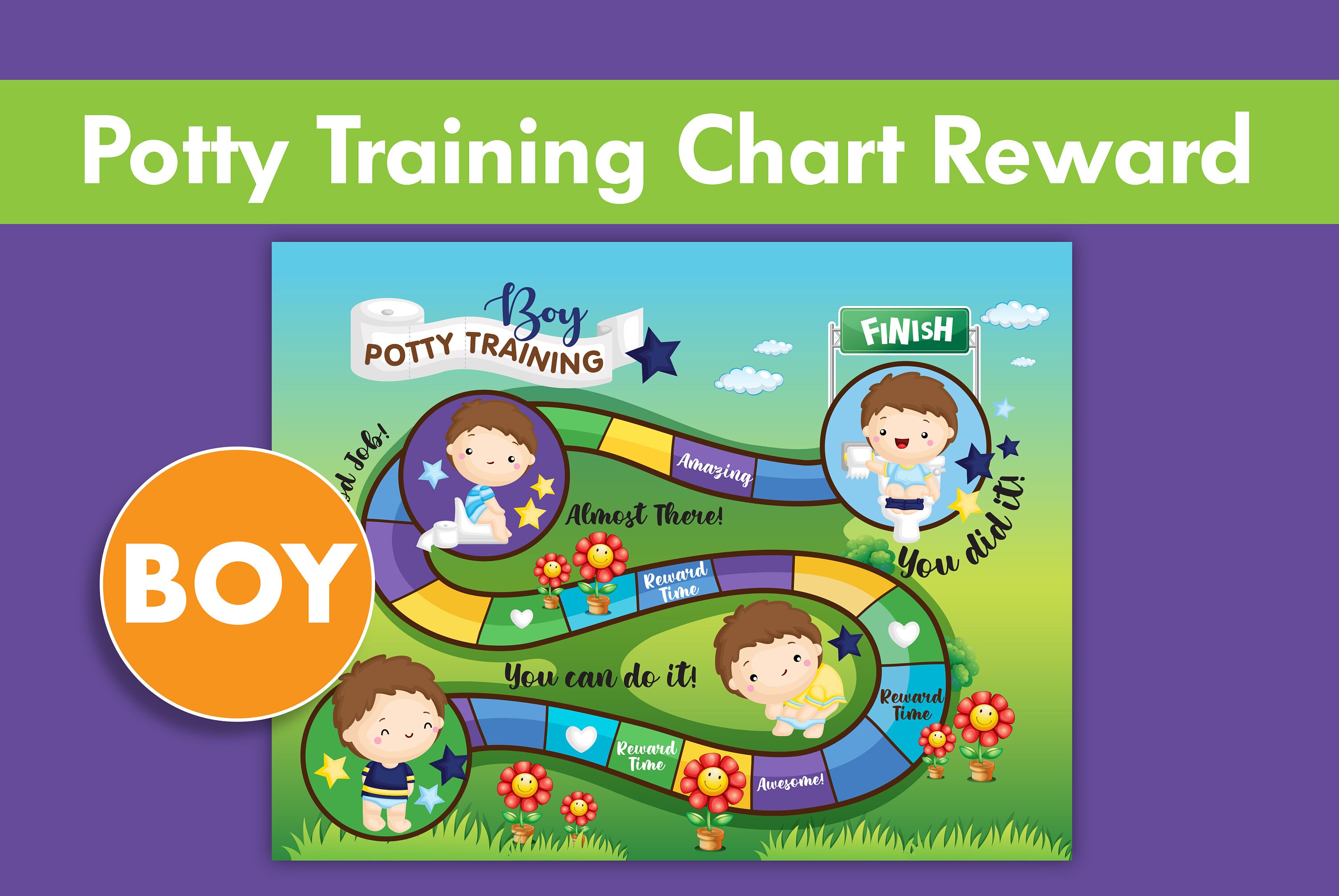Cute Potty Training Chart Reward for Boy, Bathroom Sticker Chart ...