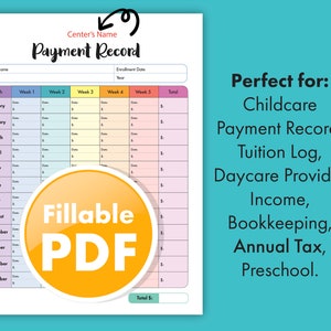 Daycare Payment Record and Tuition Log - Home Daycare, Income Tracker ...