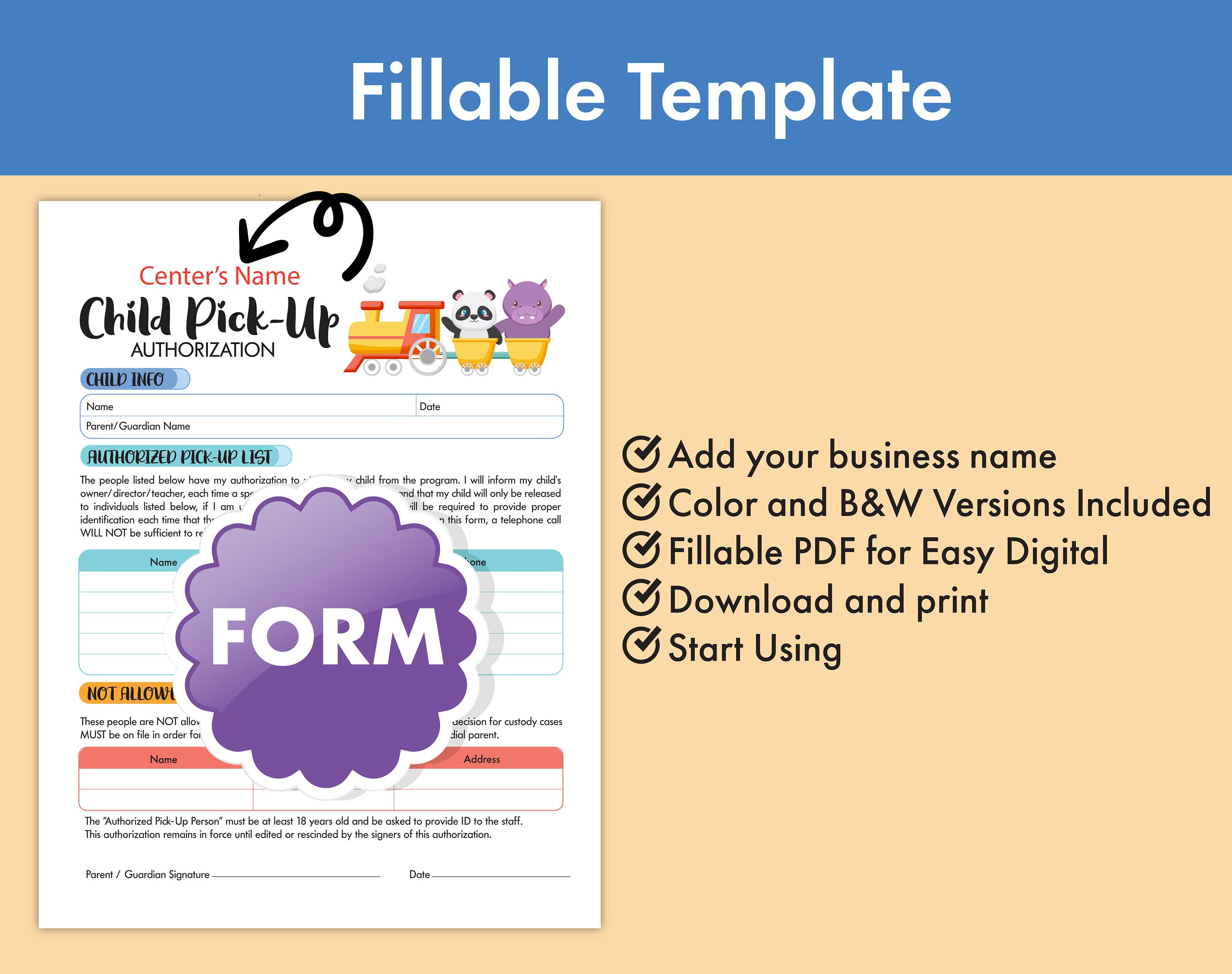 Efficient Child Pick-up Authorization Form - Essential for Daycares ...