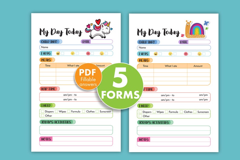 Daily Report Form for Infants, Toddlers, Preschool Childcare, Daycare ...