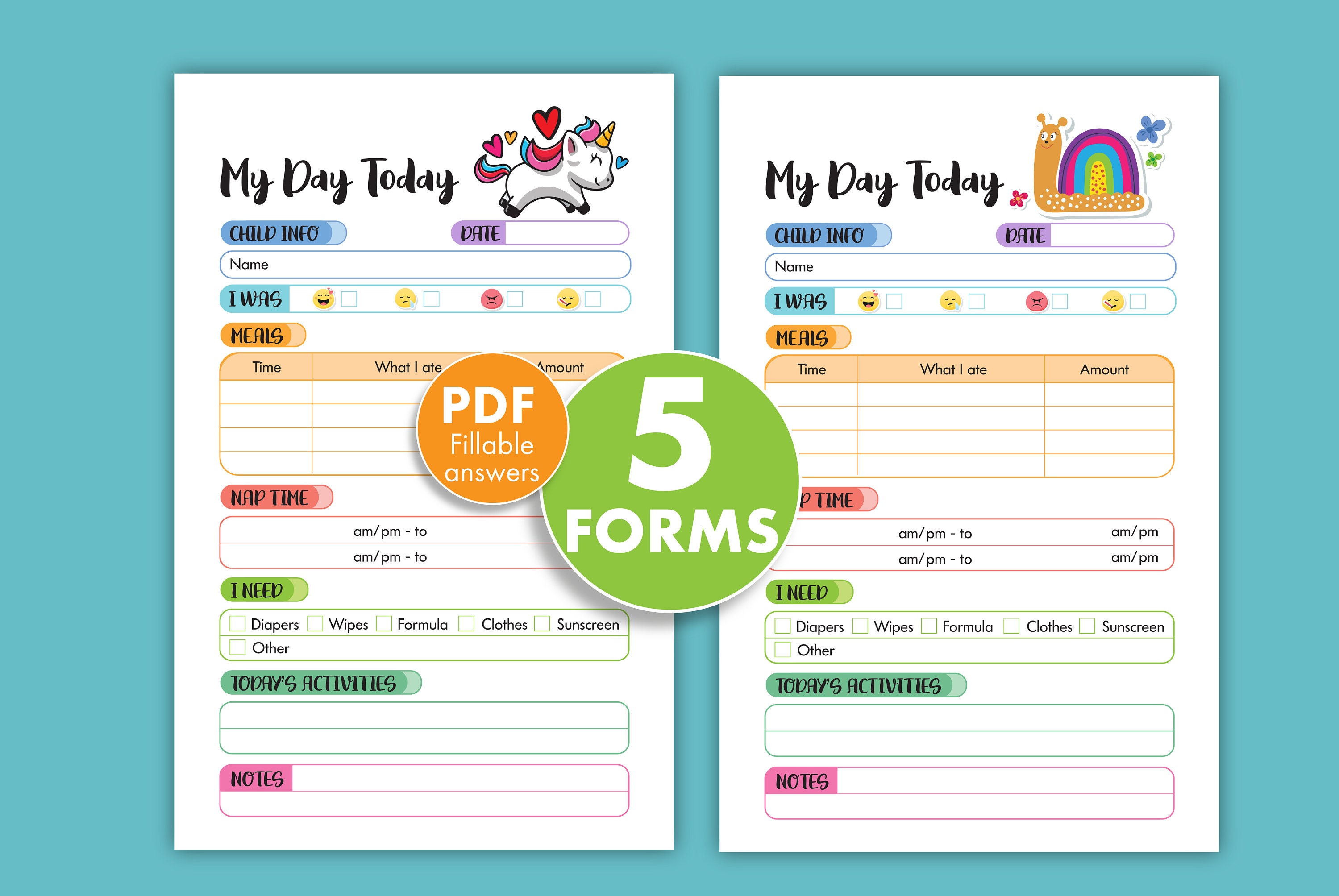 Daily Report Form for Infants, Toddlers, Preschool Childcare, Daycare ...