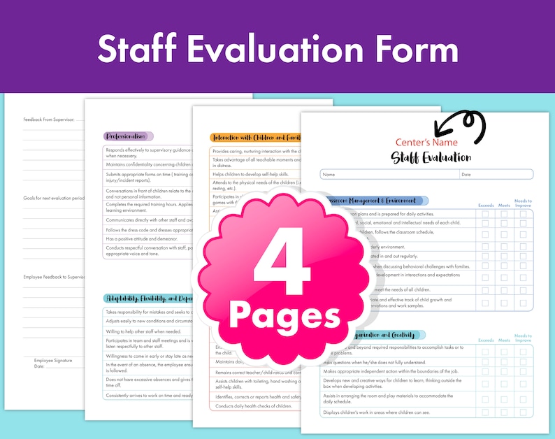 Daycare Staff Evaluation Kit: Employee Self-evaluation Forms for ...