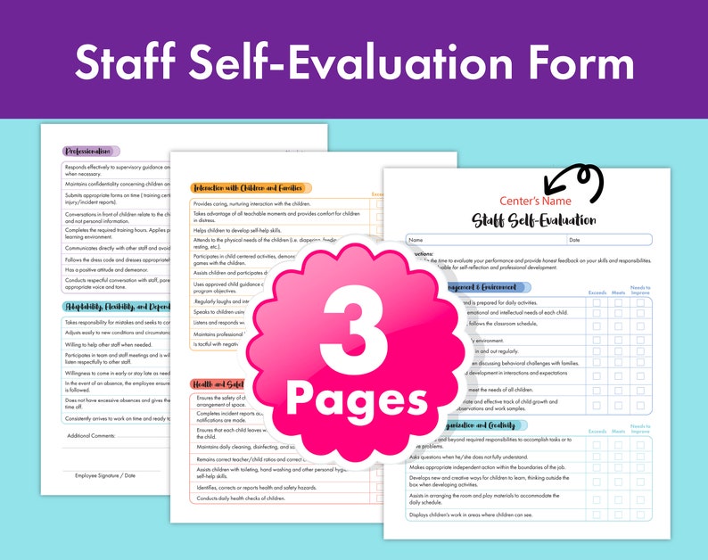 Daycare Staff Evaluation Kit: Employee Self-evaluation Forms for ...