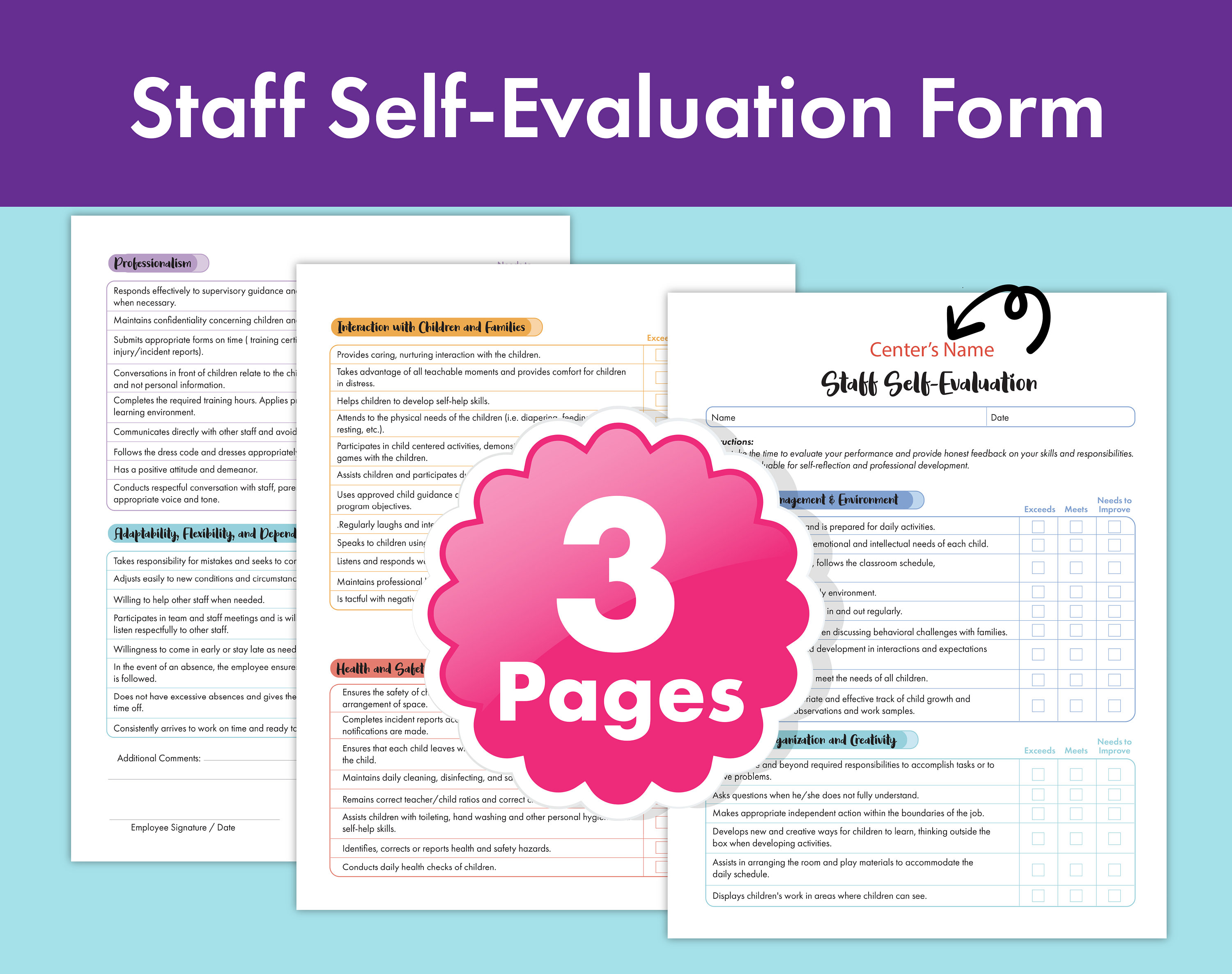 Daycare Staff Evaluation Kit: Employee Self-evaluation Forms for ...