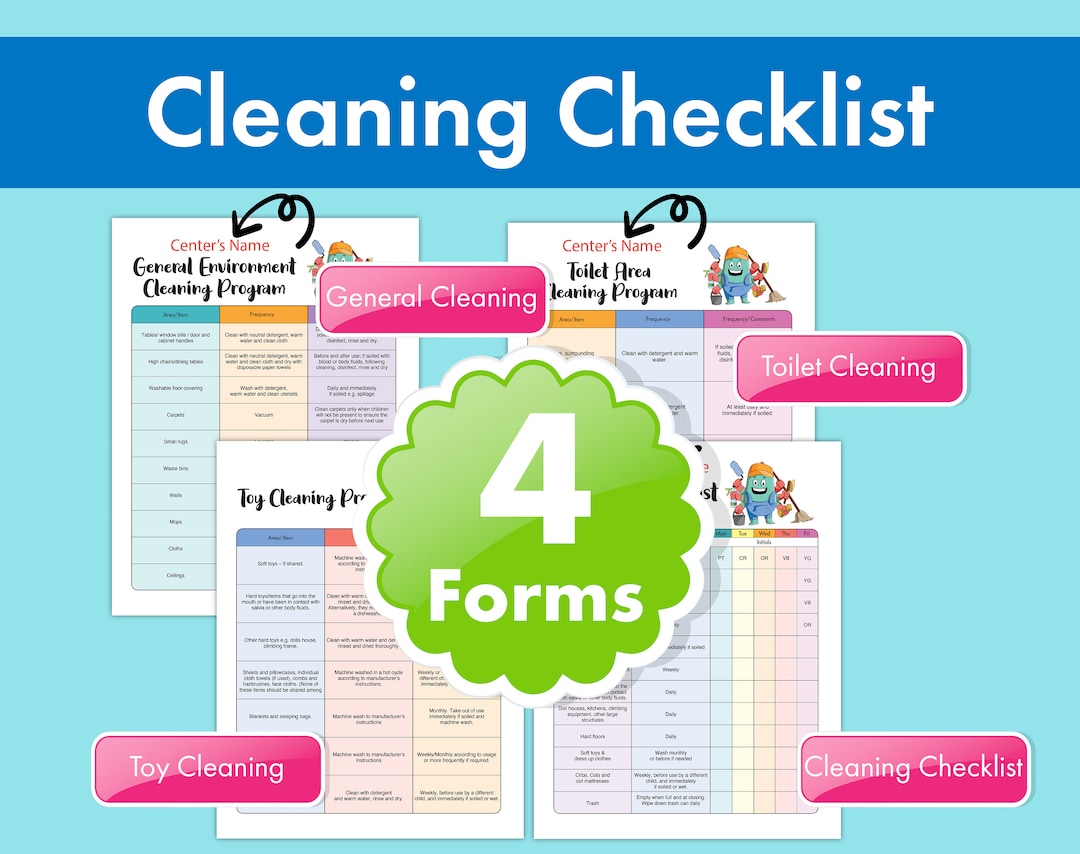 Cleaning Checklist & Schedule Forms Bundle for Daycare, Home Daycare ...