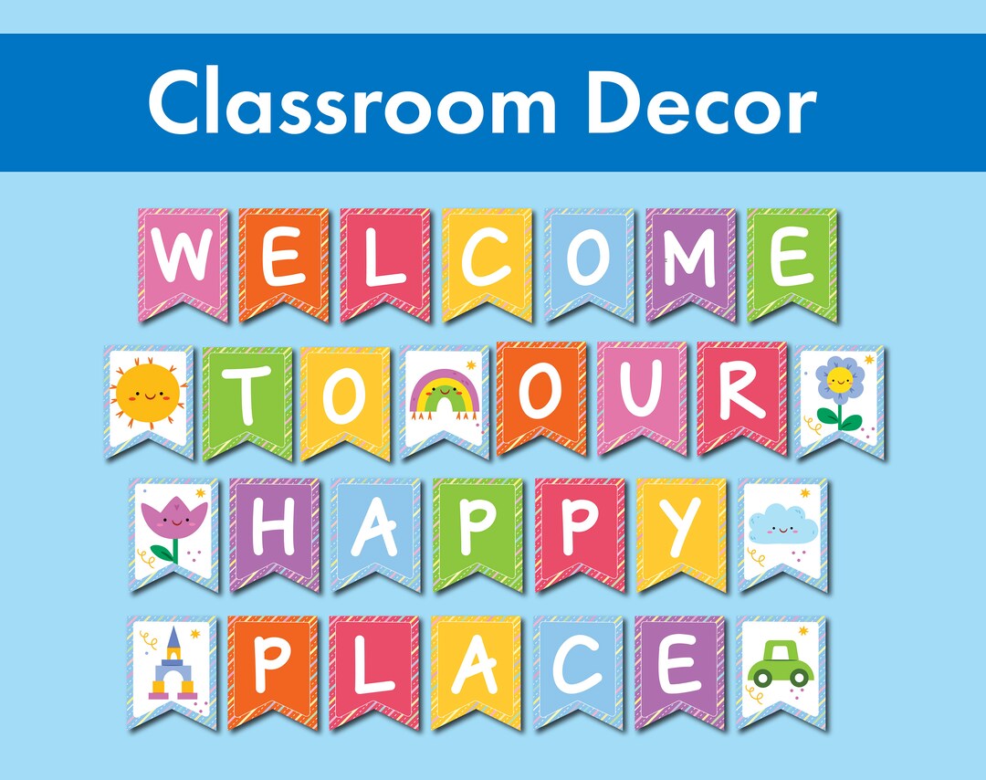 Welcome to Our Happy Place Banner - Preschool Classroom Decor - Welcome ...